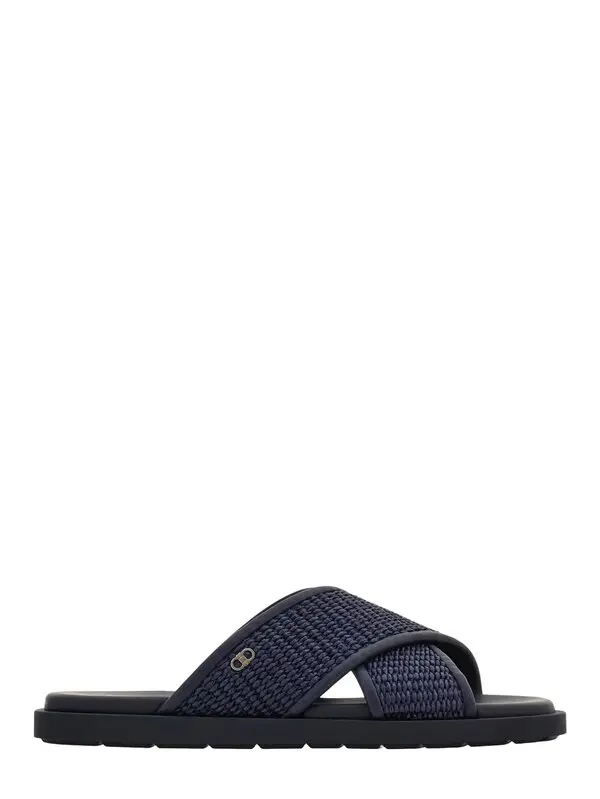 FERRAGAMO Gancini Ornat Woven Leather Crossover Sandals - Blue