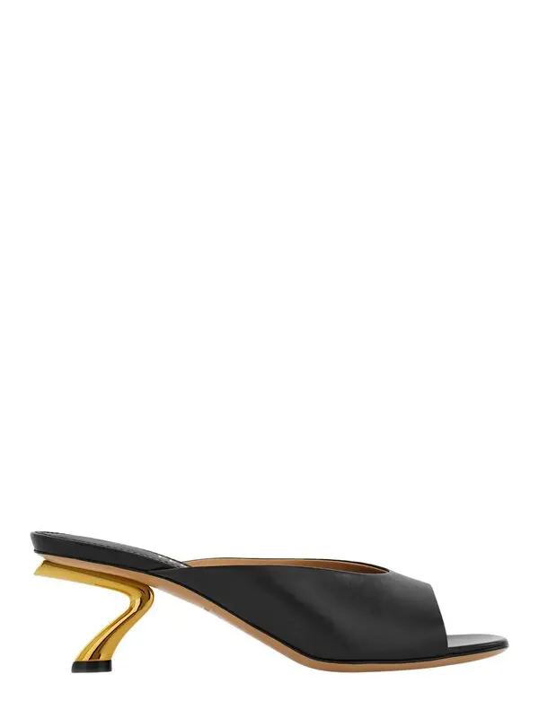 FERRAGAMO S-shaped Heel Slide - Black