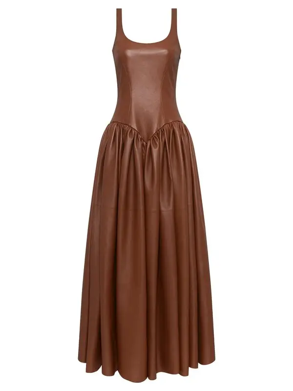 Gabriela Hearst Isai Nappa Leather Maxi Dress - Cognac