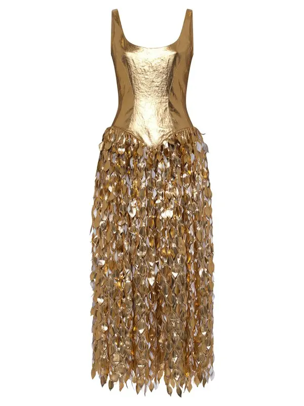 Gabriela Hearst Isai Maxi Dress In Metallic Linen Twill - Gold