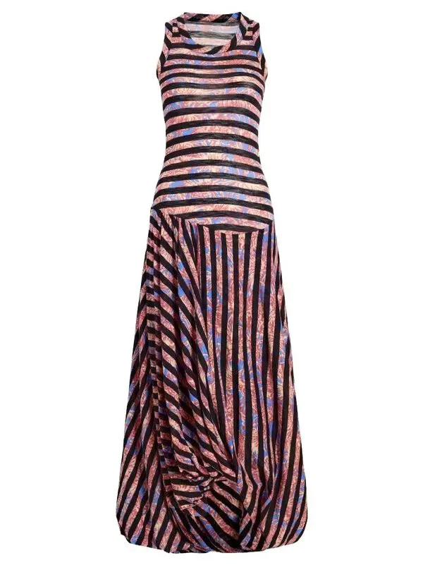 Proenza Schouler Nour Printed Striped Midi Dress - Black