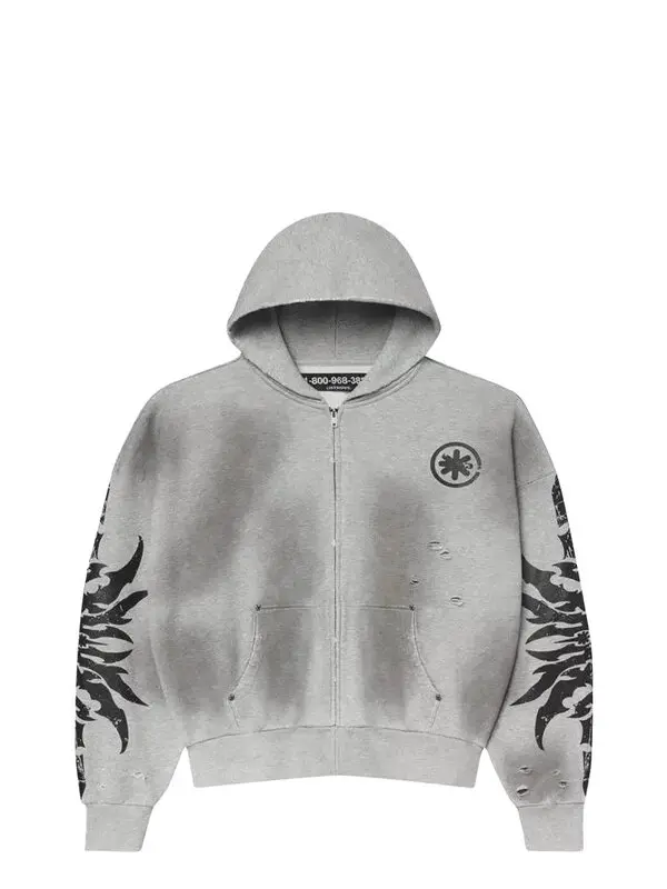 LOSTSHDWS Acid Wash Zip Hoodie - Grey