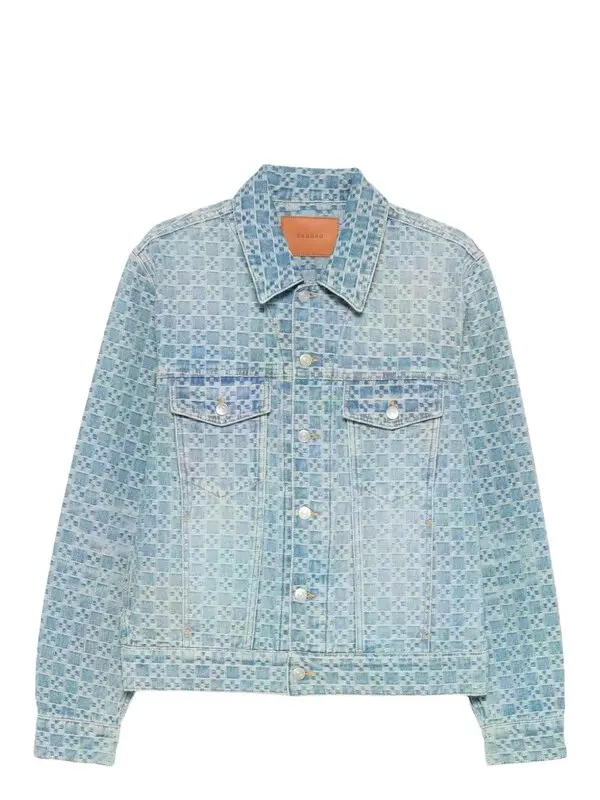 Sandro Square-pattern Denim Jacket - Blue