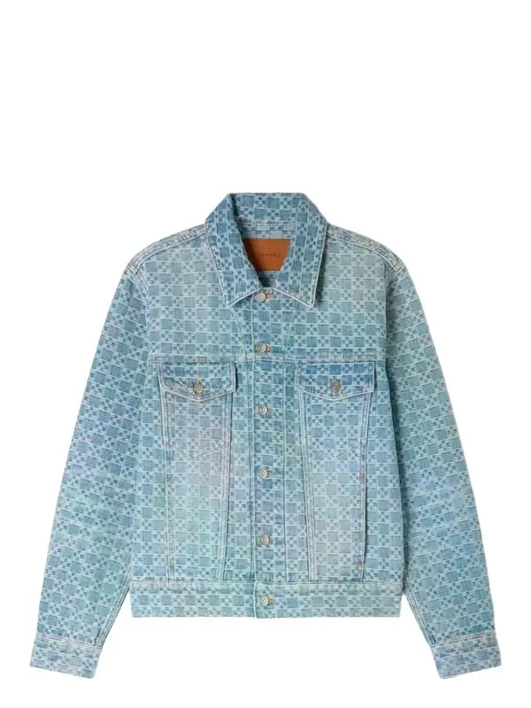 Sandro Square Cross Jacquard Denim Jacket - Blue