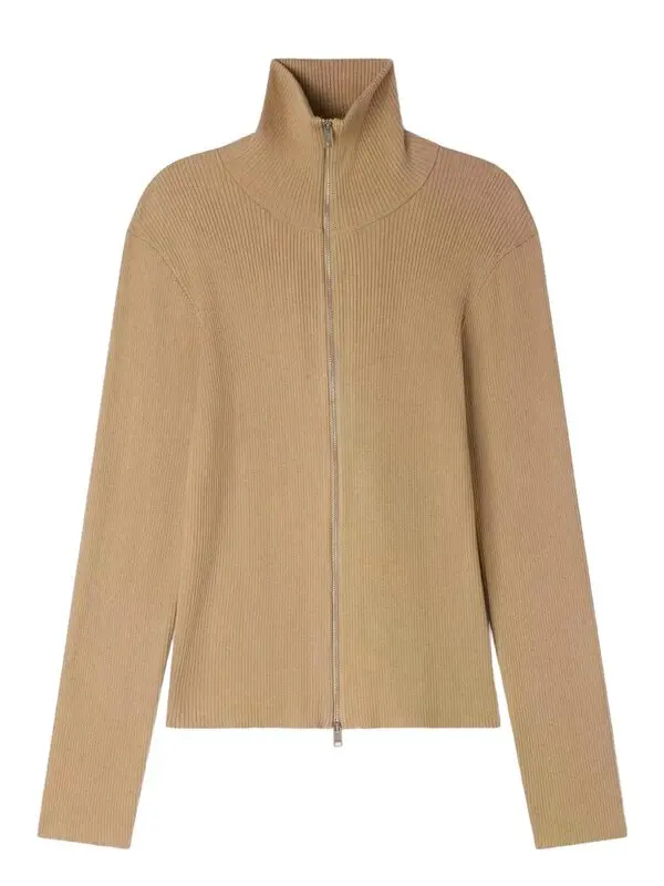 Sandro Ribbed Zip Cardigan - Neutrals