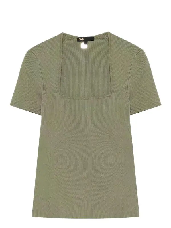 Maje Square Neck Ribbed T-shirt - Green