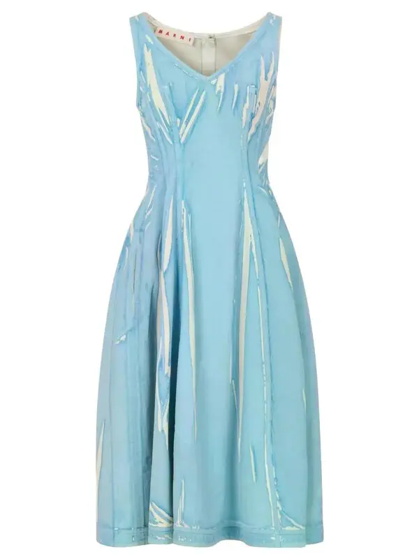 Marni V-neck Midi Denim Dress - Blue