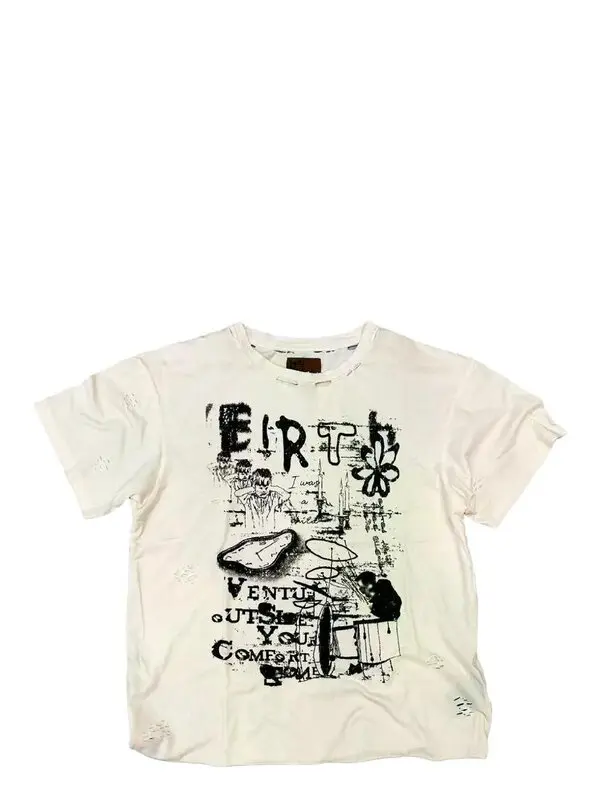 BIRTH OF ROYAL CHILD Graphic Distressed T-shirt - Neutrals