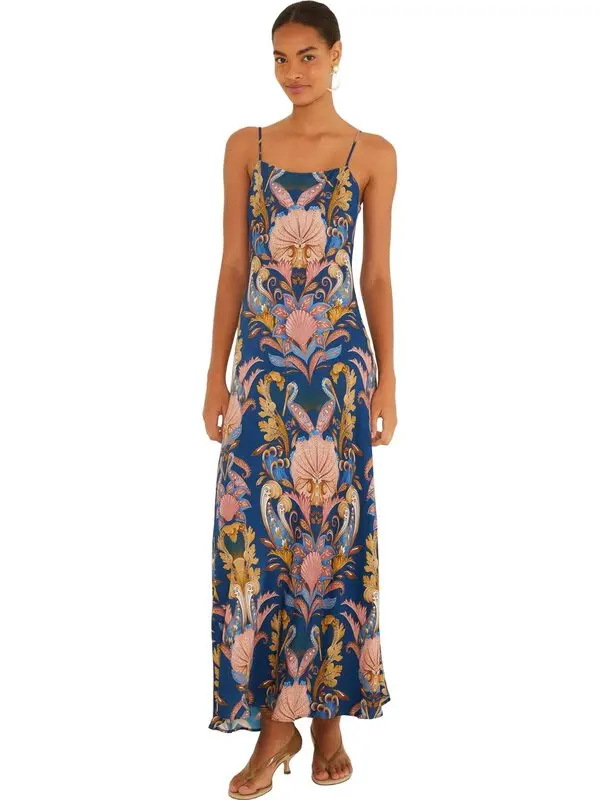 Farm Rio Sea Garden Maxi Dress - Sea Garden Navy Blue