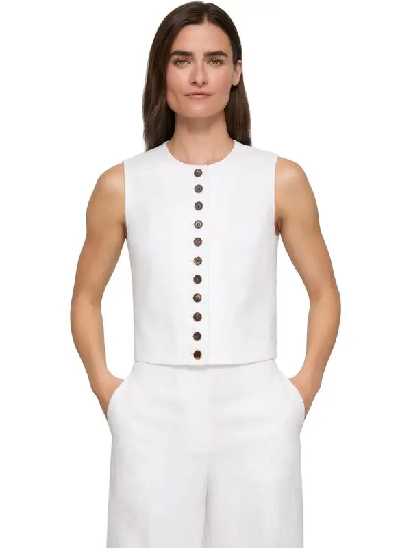 Lafayette 148 New York Linen Sleeveless Blouse - White