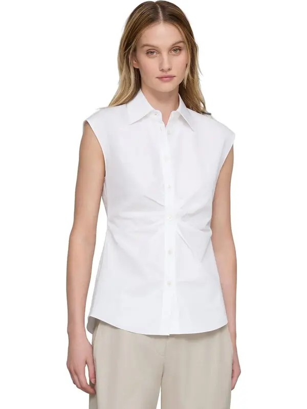 Lafayette 148 New York Organic Cotton Poplin Sleeveless Shirt - White