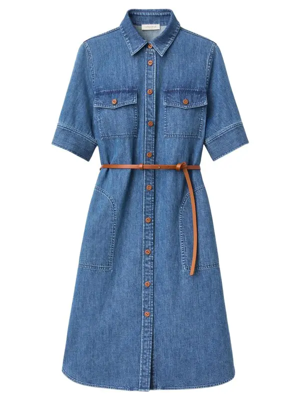 Lafayette 148 New York Chambray Cotton Shirtdress - Faded Skyline