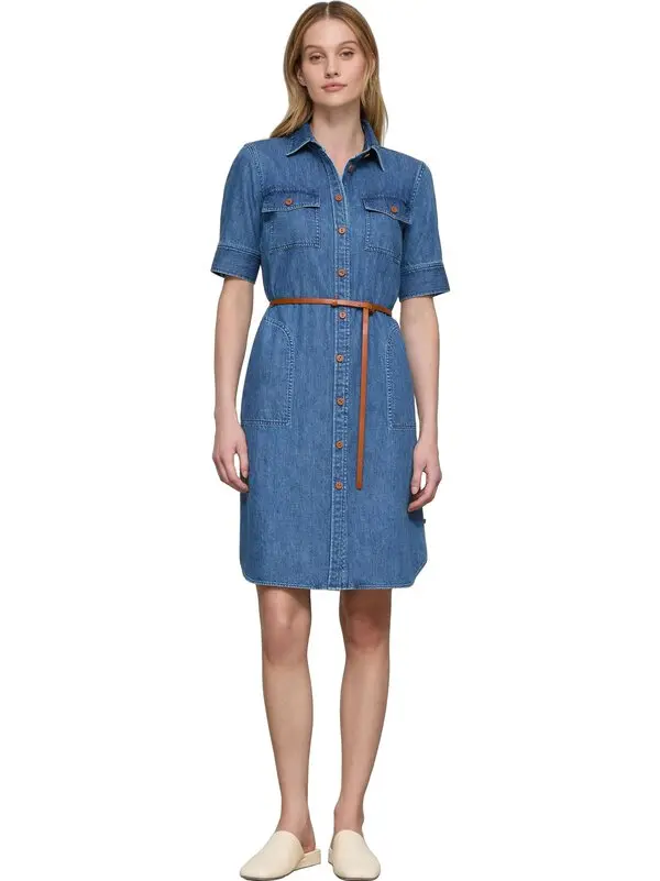 Lafayette 148 New York Chambray Cotton Shirtdress - Faded Skyline