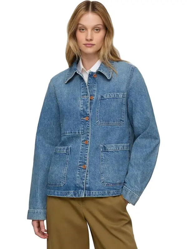 Lafayette 148 New York Denim Patch Pocket Jacket - Faded Skyline