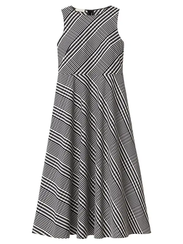 Lafayette 148 New York Grid Plaid Sleeveless Midi Dress - Black Multi