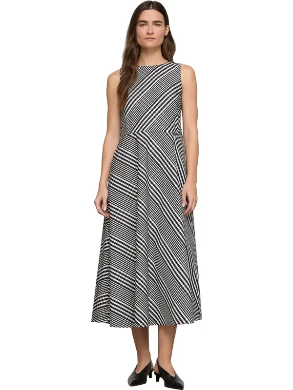 Lafayette 148 New York Grid Plaid Sleeveless Midi Dress - Black Multi