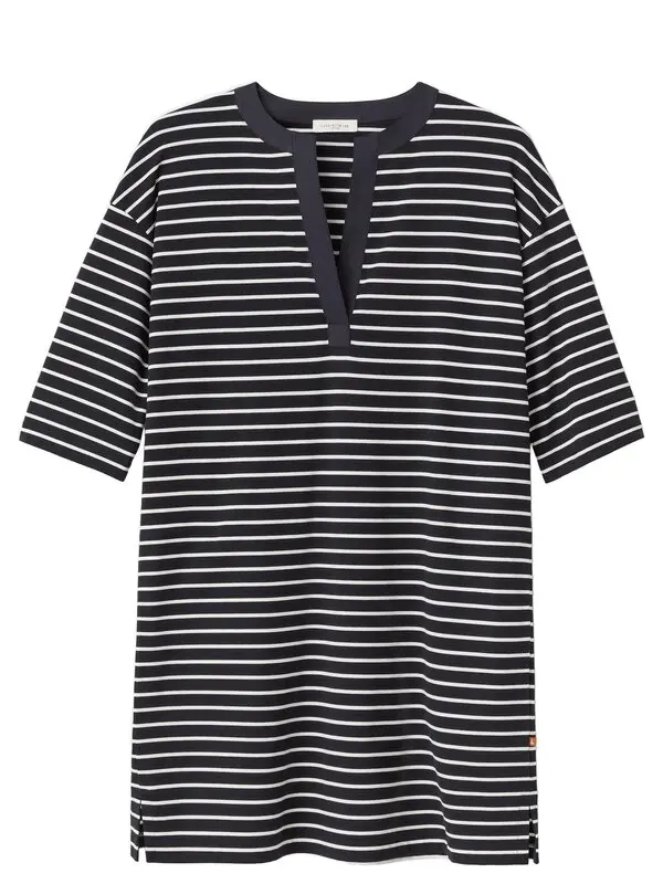 Lafayette 148 New York Stripe Cotton Rib Short Sleeve Dress - Ink Multi