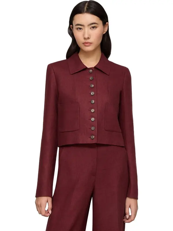 Lafayette 148 New York Linen Patch Pocket Jacket - Rosewood