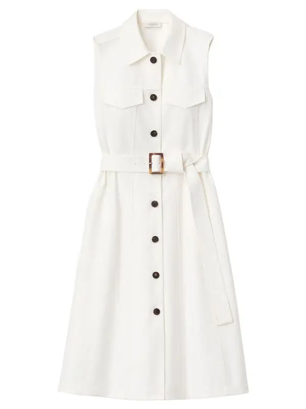 Lafayette 148 New York Cotton Twill Belted Shirtdress - Sea Salt