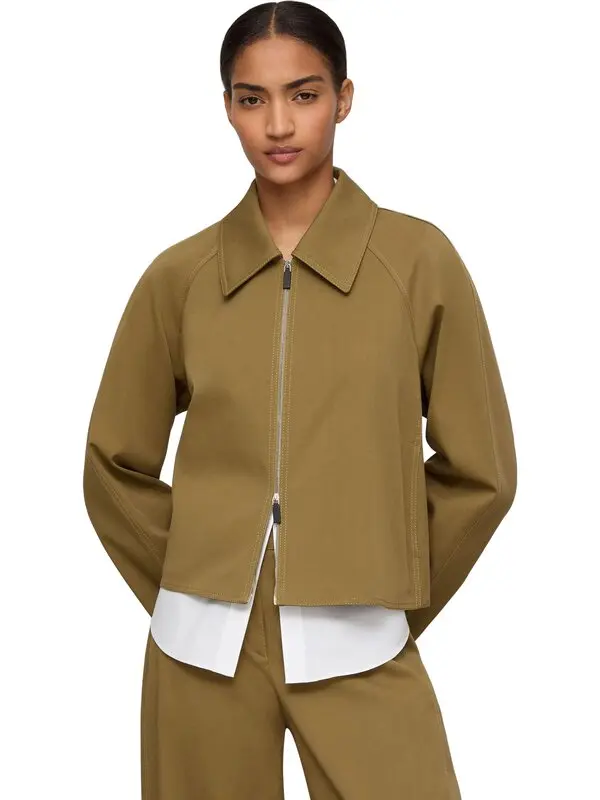 Lafayette 148 New York Cotton-viscose Twill Short Swing Jacket - Khaki Green
