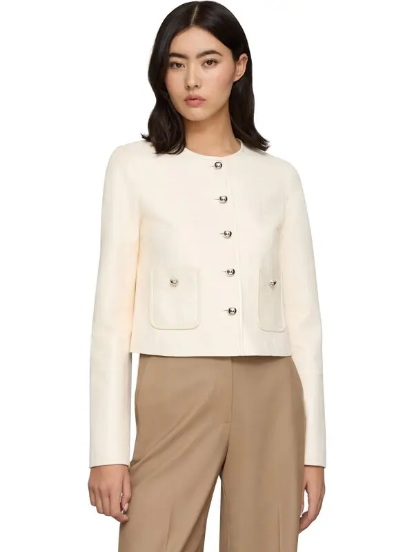 Lafayette 148 New York Nappa Leather Patch Pocket Short Jacket - Ecru