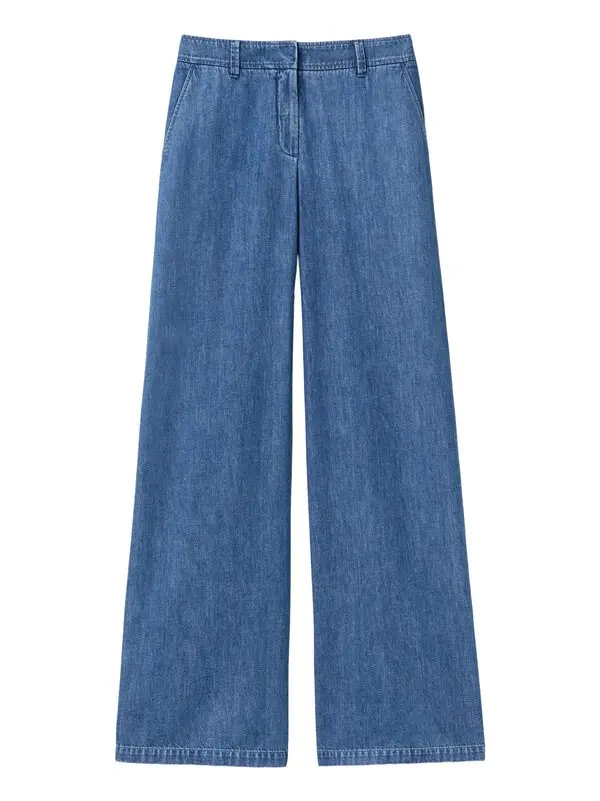 Lafayette 148 New York Chambray Wide-leg Trousers - Faded Skyline