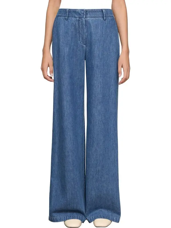 Lafayette 148 New York Chambray Wide-leg Trousers - Faded Skyline