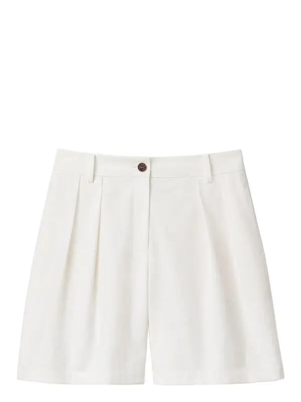 Lafayette 148 New York Cotton Twill Pleated Wide Leg Shorts - Sea Salt