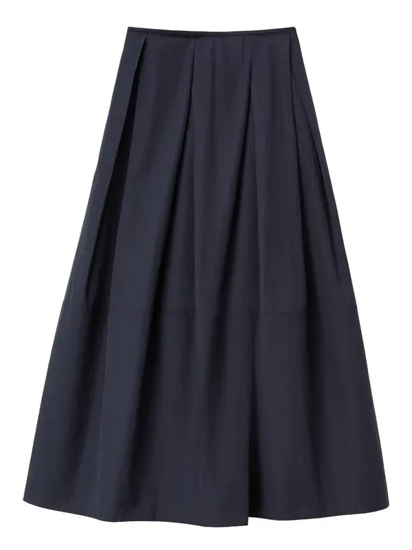 Lafayette 148 New York Organic Cotton Poplin A-line Midi Skirt - Blue Ink