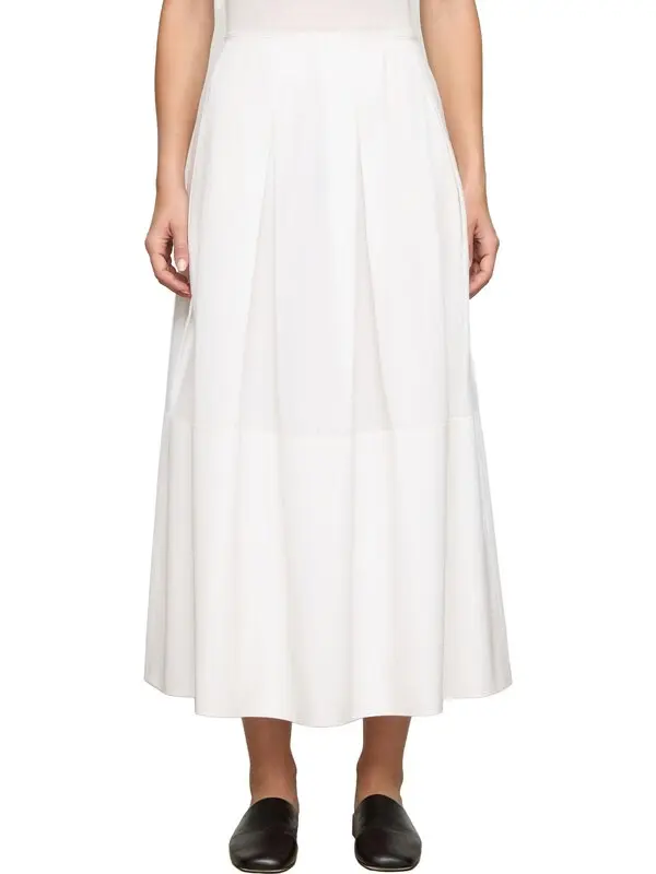 Lafayette 148 New York Organic Cotton Poplin A-line Midi Skirt - White