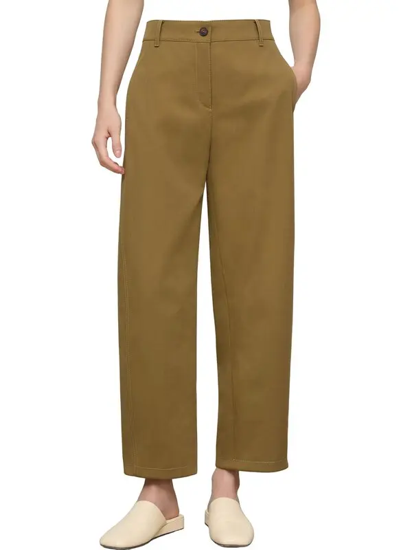 Lafayette 148 New York Cotton Twill Barrel Leg Ankle Pants - Khaki Green