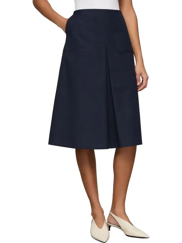 Lafayette 148 New York Cotton Twill A-line Midi Skirt - Blue Ink