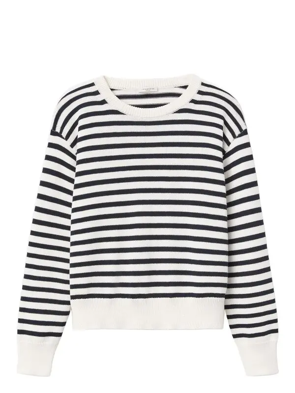 Lafayette 148 New York Stripe Cotton-silk Crewneck Sweater - Cloud/ink