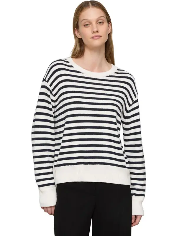 Lafayette 148 New York Stripe Cotton-silk Crewneck Sweater - Cloud/ink