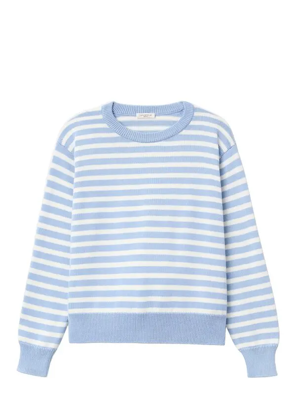 Lafayette 148 New York Stripe Cotton-silk Crewneck Sweater - Skyline Blue/cloud