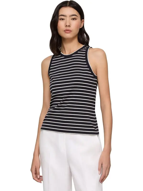 Lafayette 148 New York Stripe Cotton Rib Racerback Tank - Ink Multi