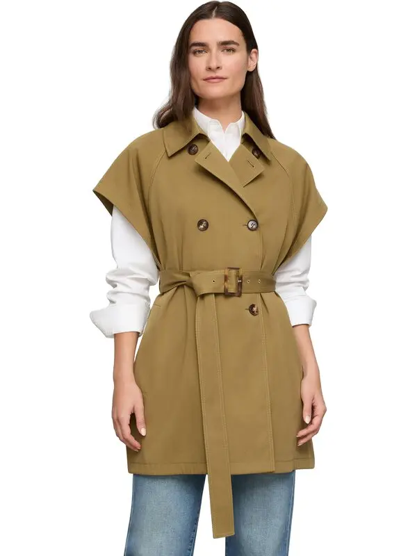Lafayette 148 New York Cotton Viscose Twill Oversized Trench Poncho - Khaki Green
