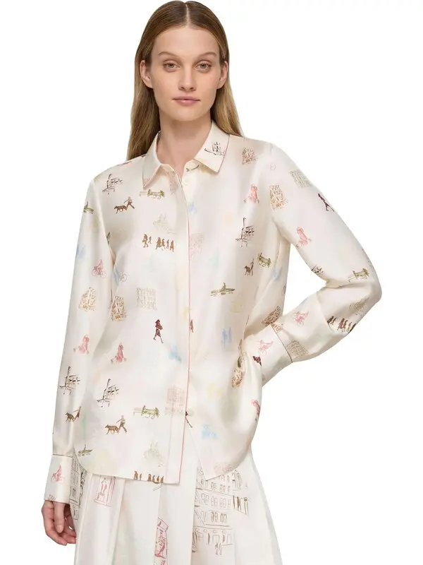 Lafayette 148 New York Printed Silk Blouse - Cloud Multi