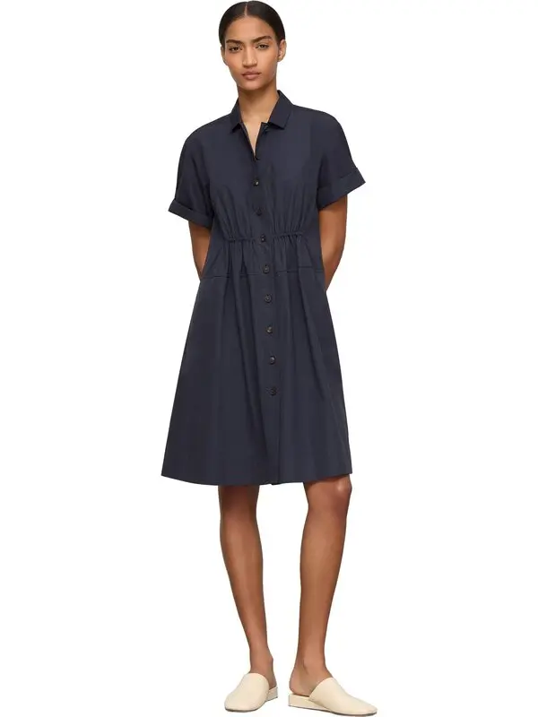Lafayette 148 New York Organic Cotton A-line Shirt Dress - Blue Ink