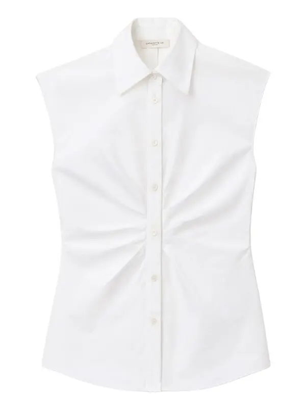 Lafayette 148 New York Organic Cotton Sleeveless Tailored Shirt - White