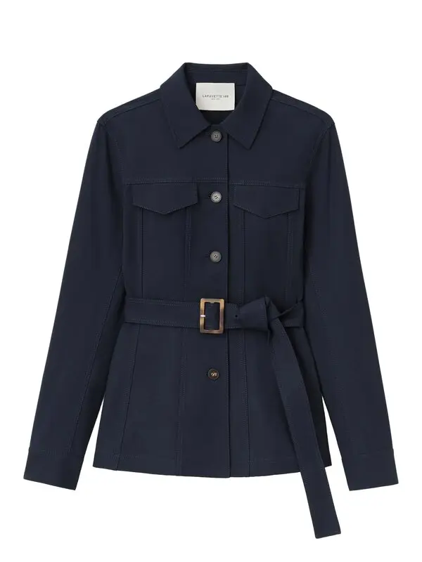 Lafayette 148 New York Cotton Twill Belted Jacket - Blue Ink