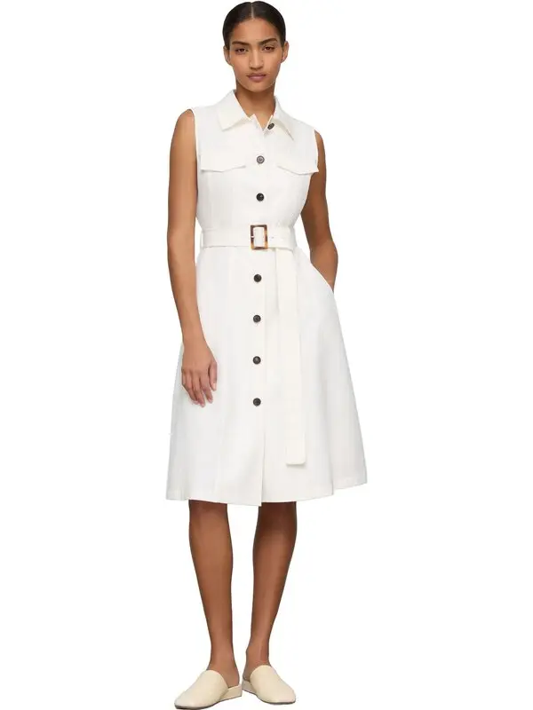Lafayette 148 New York Cotton Twill Sleeveless Shirt Dress - Sea Salt