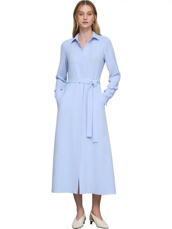 Lafayette 148 New York Petite Responsible Finesse Crepe Belted Shirtdress - Skyline Blue