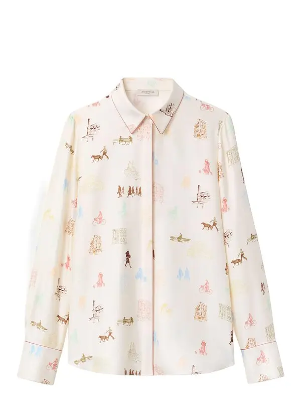 Lafayette 148 New York Manhattan Print Silk Twill Blouse - Cloud Multi