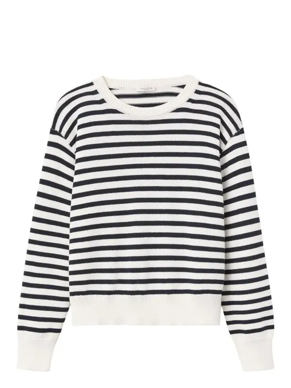 Lafayette 148 New York Petite Stripe Cotton-silk Crewneck Sweater - Cloud/ink