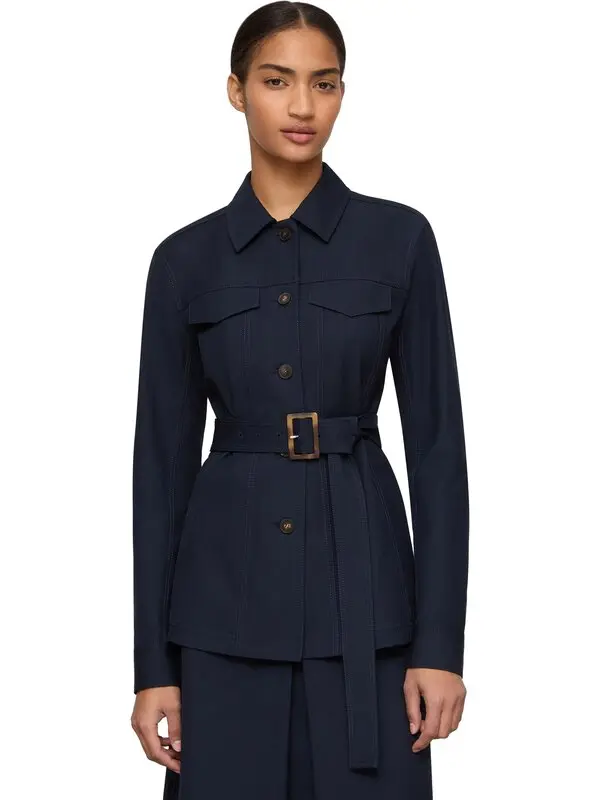 Lafayette 148 New York Plus-size Techno Stretch Twill Belted Shirt Jacket - Blue Ink