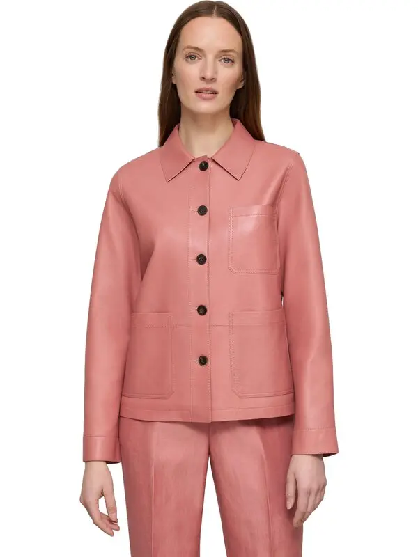 Lafayette 148 New York Nappa Leather Patch Pocket Jacket - Dahlia