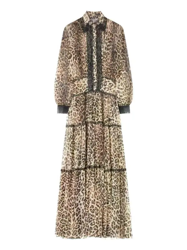 Ermanno Scervino Leopard Print Lace Trimmed Dress - Neutrals