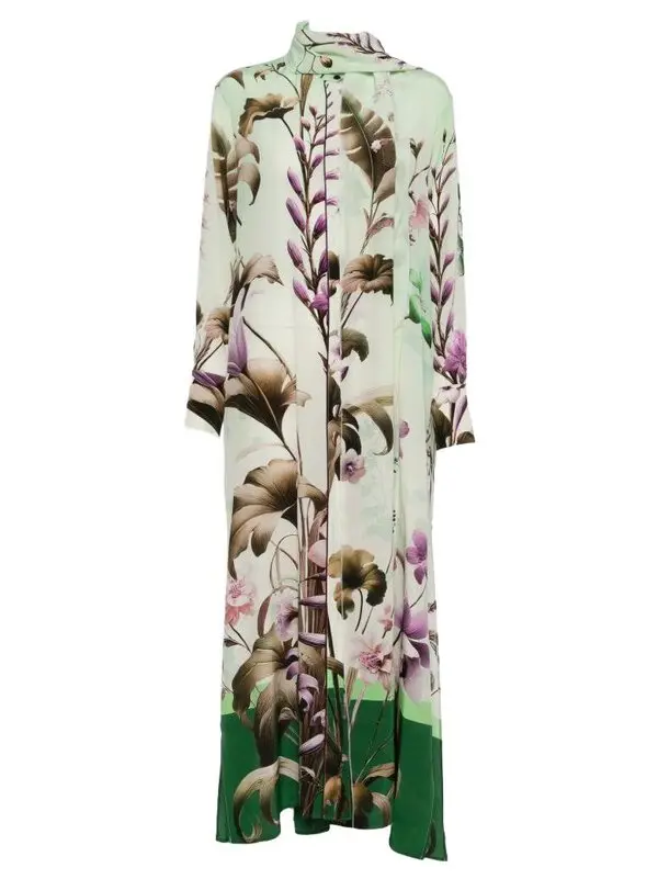 F.R.S FOR RESTLESS SLEEPERS Printed Silk Long Dress - Green
