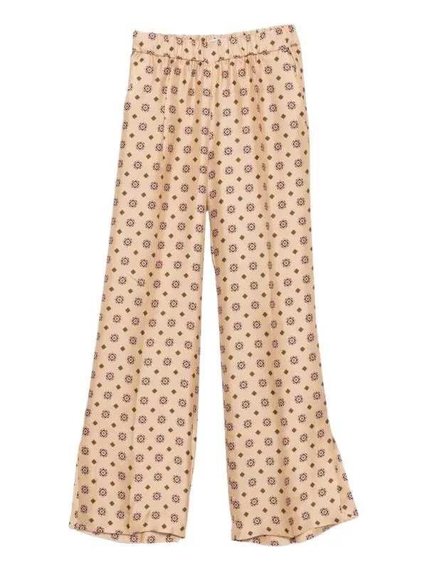 Alberto Biani Printed Silk Trousers - Beige